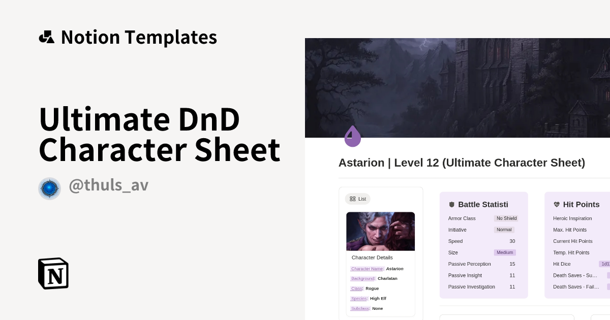 Ultimate DnD Character Sheet Template by Thul's Arcane Vault | Notion ...