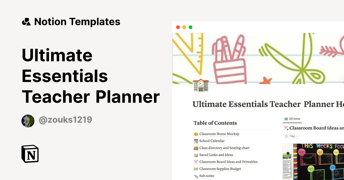 Ultimate Essentials Teacher Planner Template by Zouk | Notion Marketplace