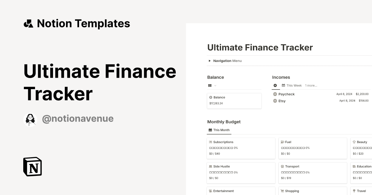 Ultimate Finance Tracker Template | Notion Marketplace