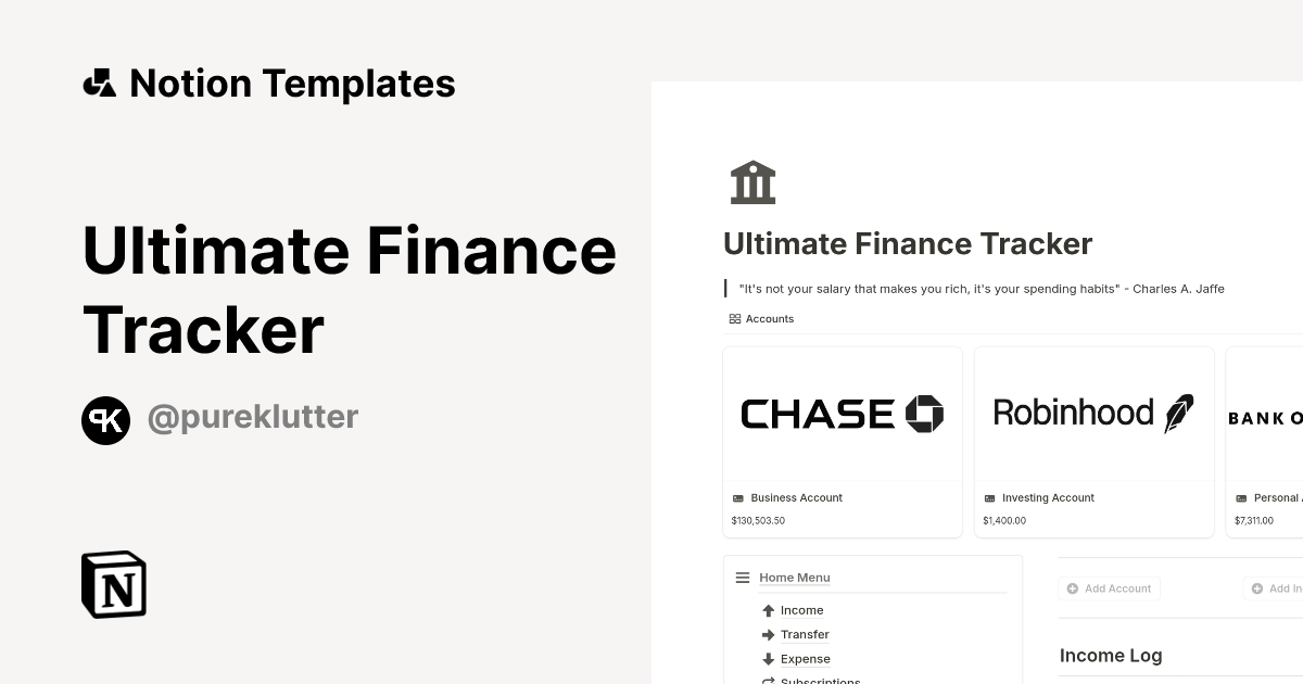 Ultimate Finance Tracker Template by Pure Klutter | Notion Marketplace