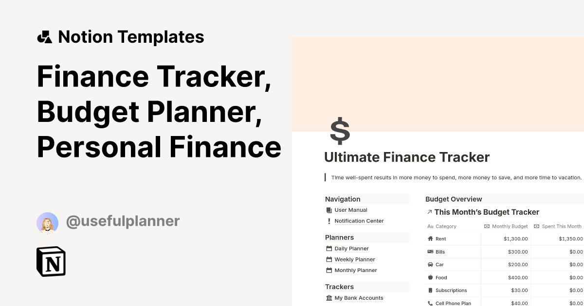 Finance Tracker, Budget Planner, Personal Finance Template | Notion Marketplace