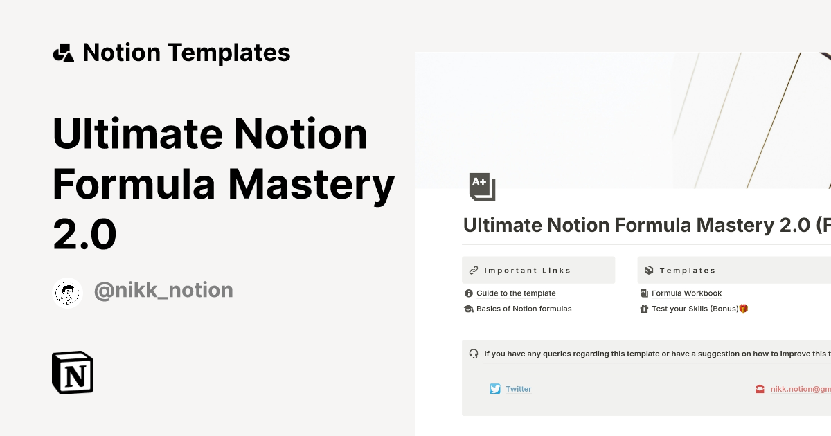 Ultimate Notion Formula Mastery 2.0 Template by Nikk | Notion Marketplace