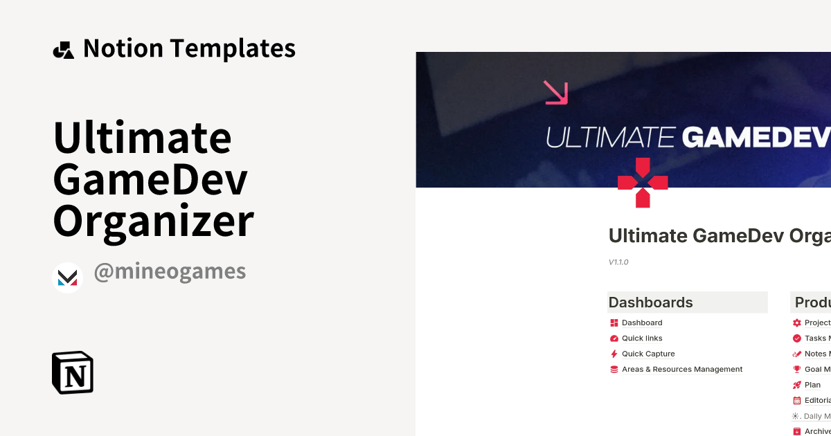 Ultimate GameDev Organizer Template by Mineo Games | Notion Marketplace