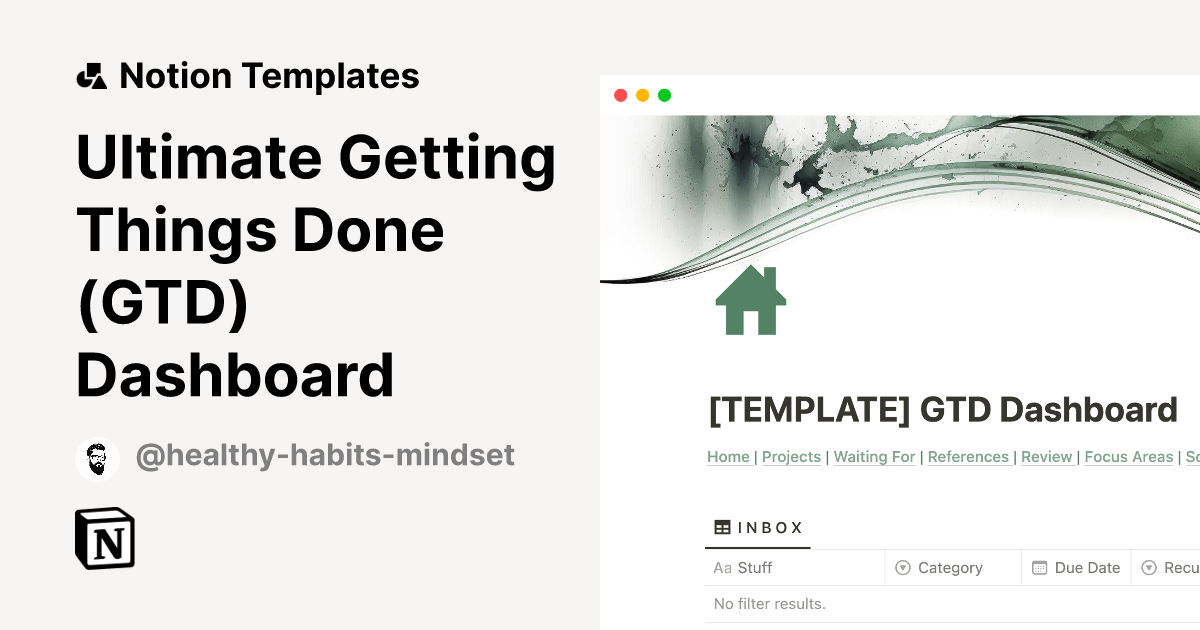 Ultimate Getting Things Done (GTD) Dashboard Template by Healthy Habits Mindset | Notion Marketplace