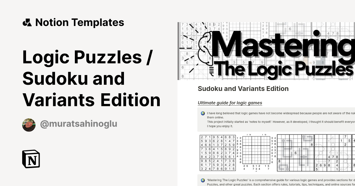 Logic Puzzles / Sudoku and Variants Edition Template by Murat Şahinoğlu ...