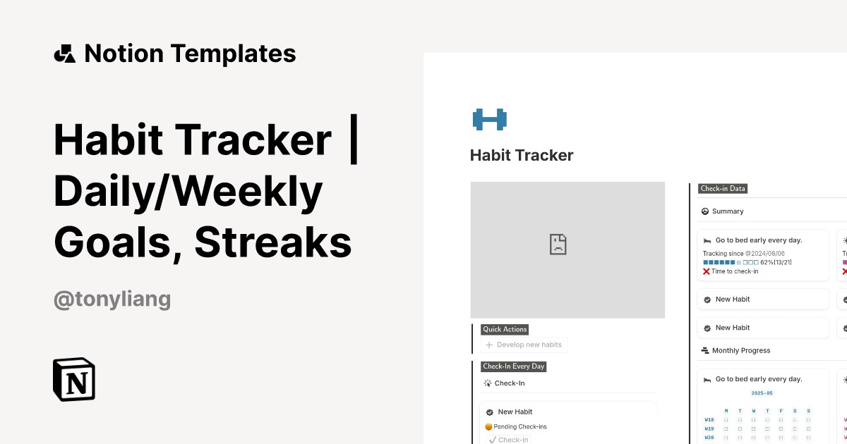 Habit Tracker | Daily/Weekly Goals, Streaks Template | Notion Marketplace