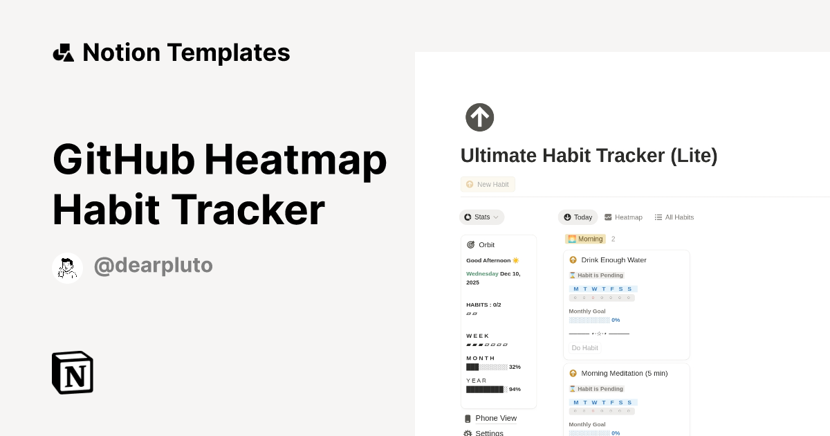 GitHub Heatmap Habit Tracker Template | Notion Marketplace