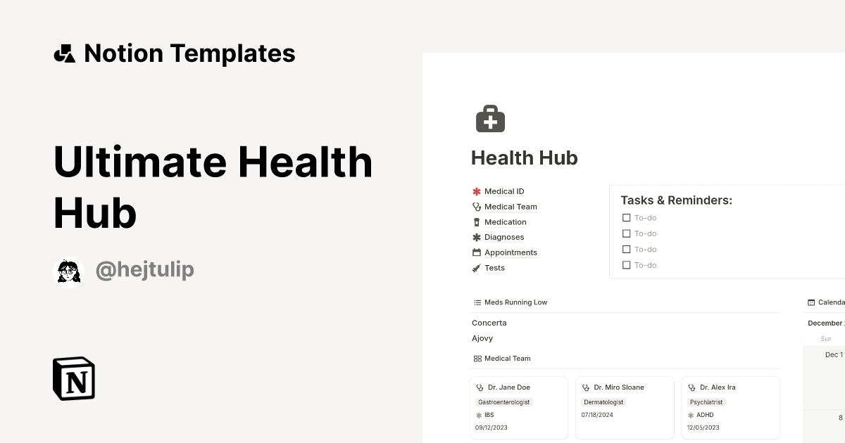 Ultimate Health Hub Template by Tulip | Notion Marketplace
