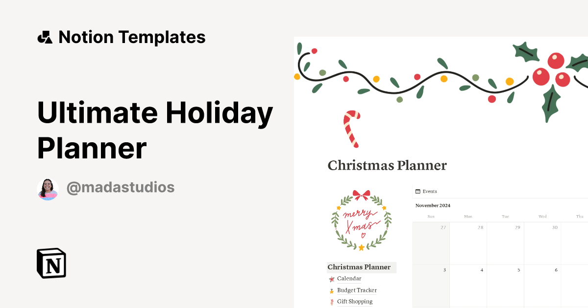 Ultimate Holiday Planner Template by Mada Studios | Notion Marketplace