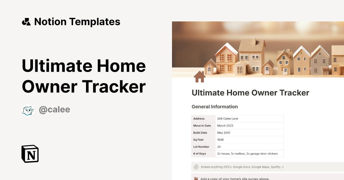 Ultimate Home Owner Tracker Template by Calee | Notion Marketplace