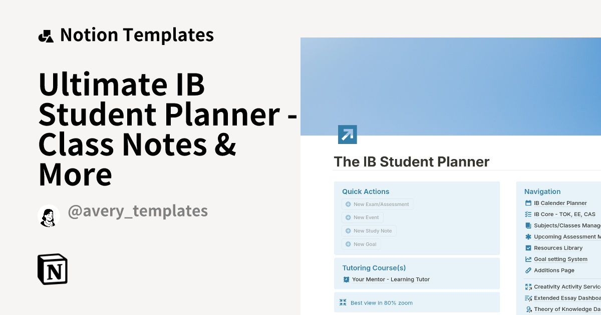 Ultimate IB Student Planner - Class Notes & More Template by avery's ...