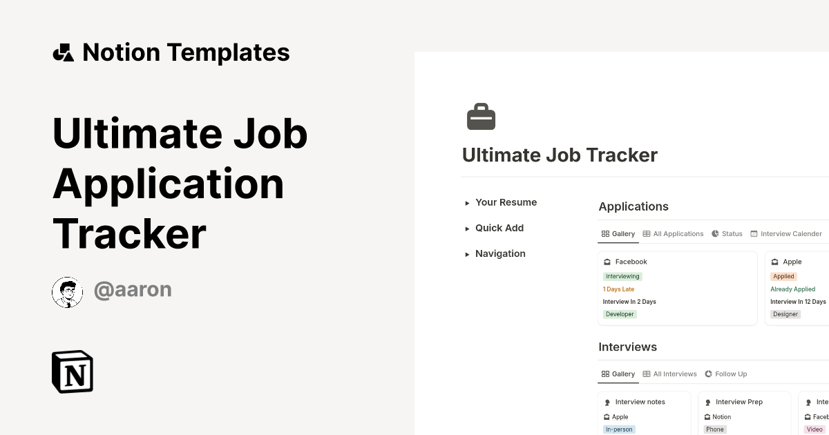 Ultimate Job Application Tracker Template by Aaron | Notion Marketplace