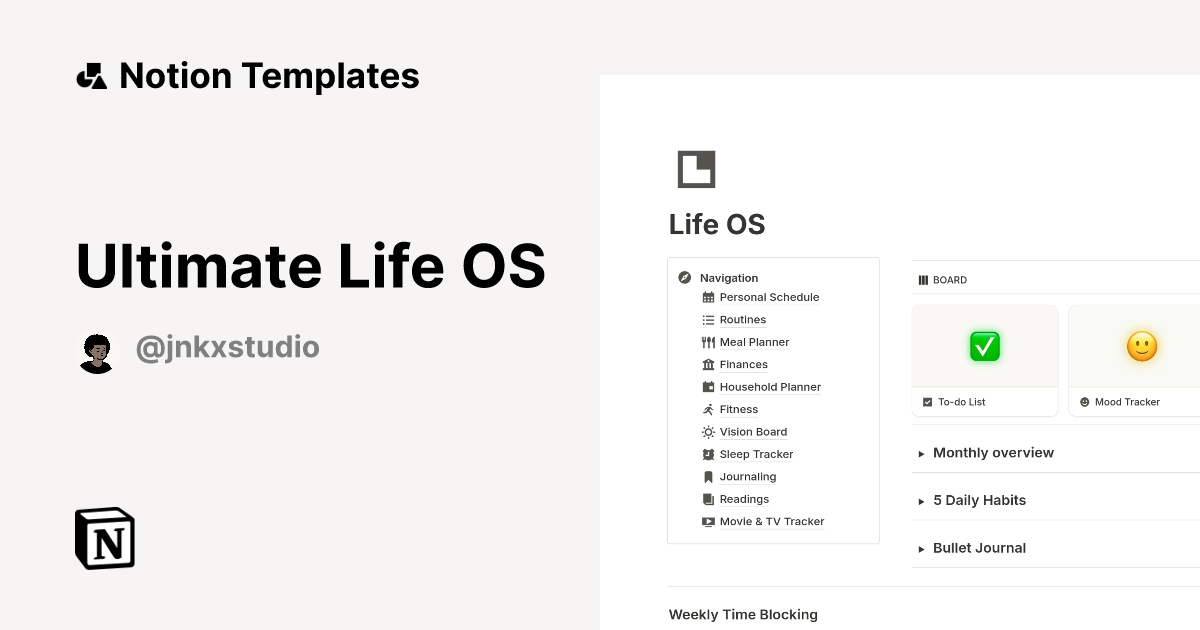 Ultimate Life OS Template by JNK Studio | Notion Marketplace