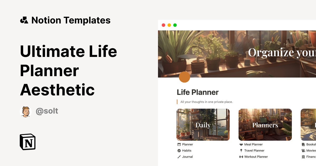 Ultimate Life Planner Aesthetic Template | Notion Marketplace