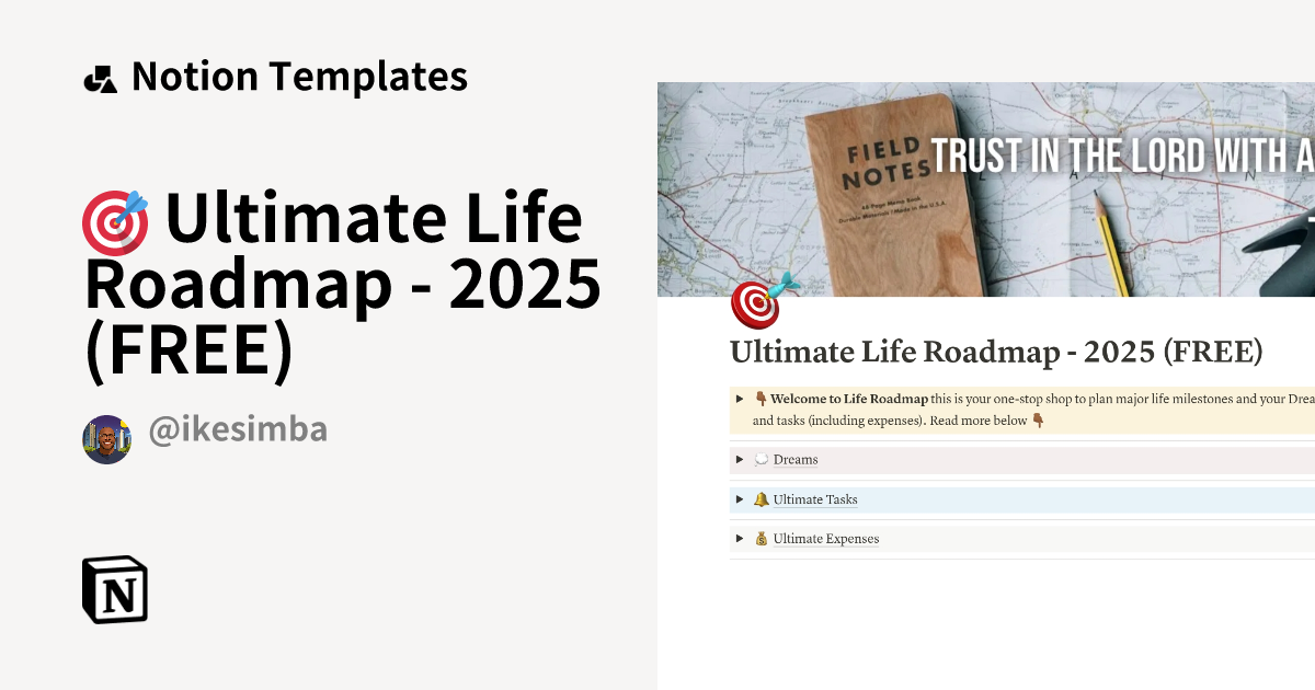 🎯 Ultimate Life Roadmap - 2025 (FREE) Template | Notion Marketplace
