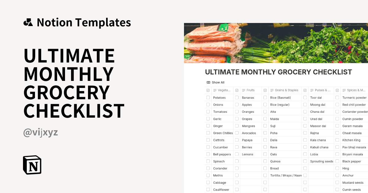 ULTIMATE MONTHLY GROCERY CHECKLIST Template | Notion Marketplace