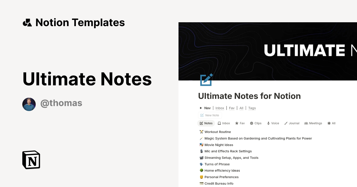 Ultimate Notes Template by Thomas Frank | Notion Marketplace