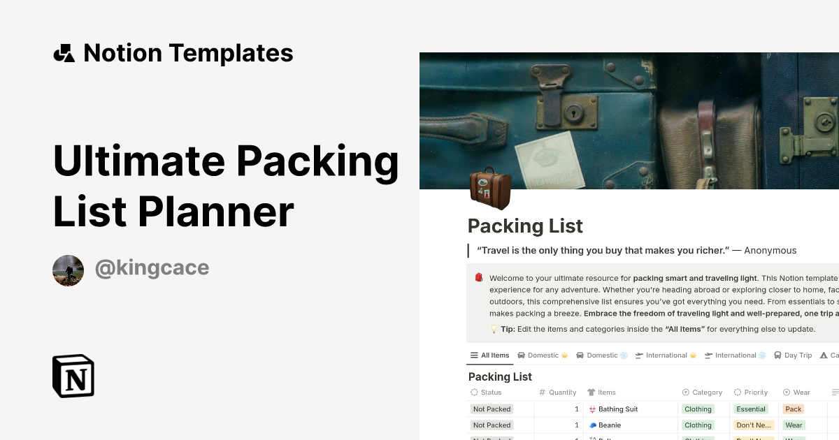 Ultimate Packing List Planner Template | Notion Marketplace
