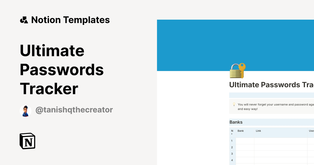 Ultimate Passwords Tracker Template by TanishqTheCreator | Notion Marketplace