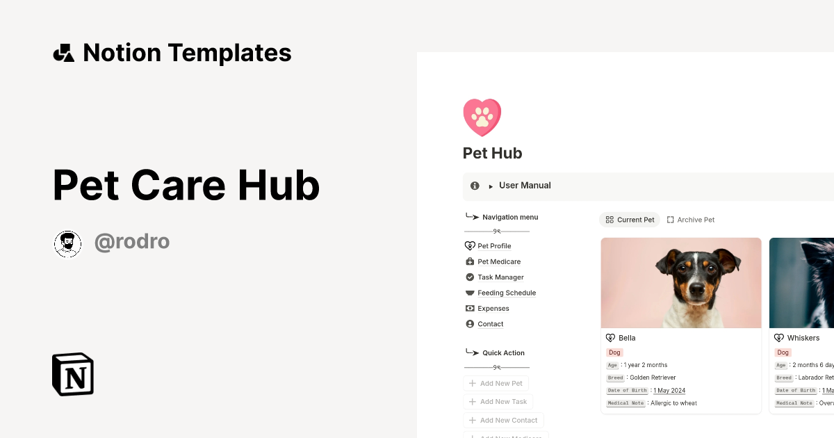 Pet Care Hub Template by Rodro | Notion Marketplace