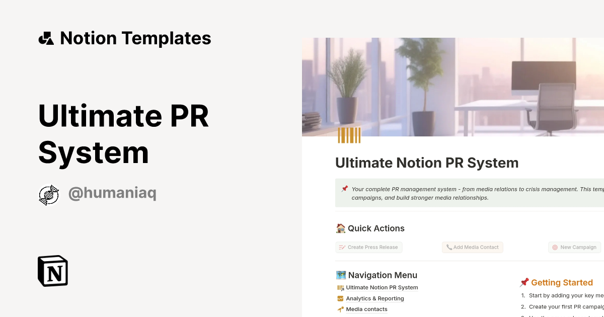 Ultimate PR System Template by Humaniaq | Notion Marketplace