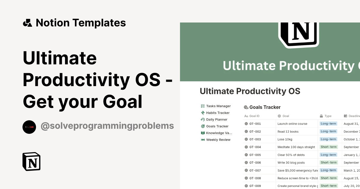 Ultimate Productivity OS - Get your Goal Template | Notion Marketplace