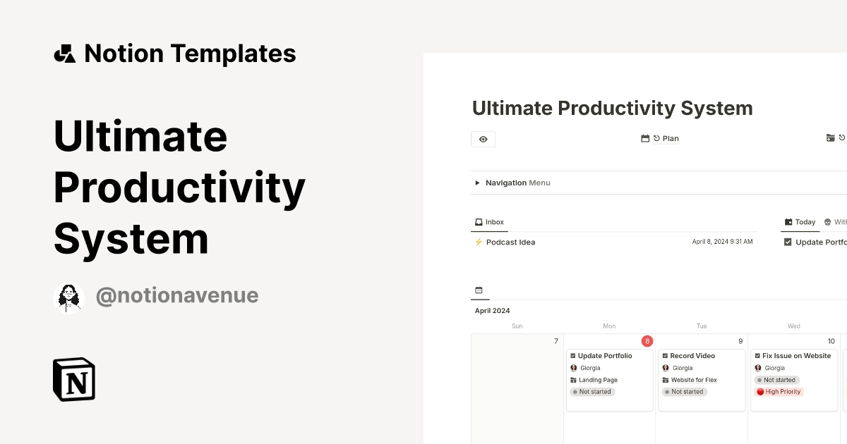 Ultimate Productivity System Template by Notion Avenue | Notion Marketplace