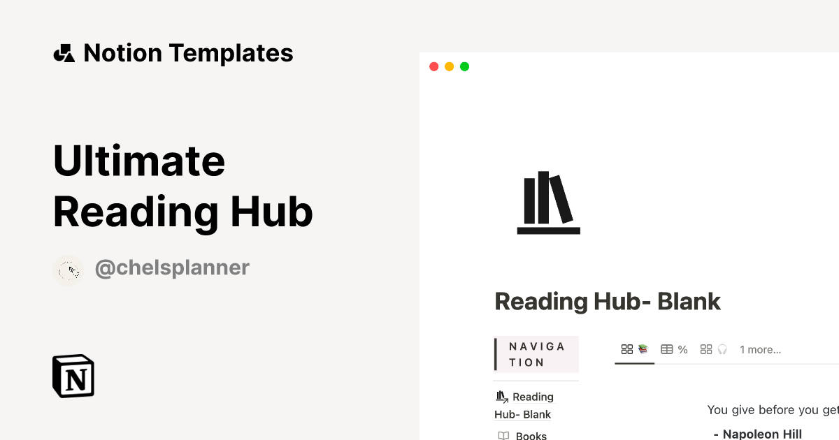 Ultimate Reading Hub Template by Chelsplanner | Notion Marketplace