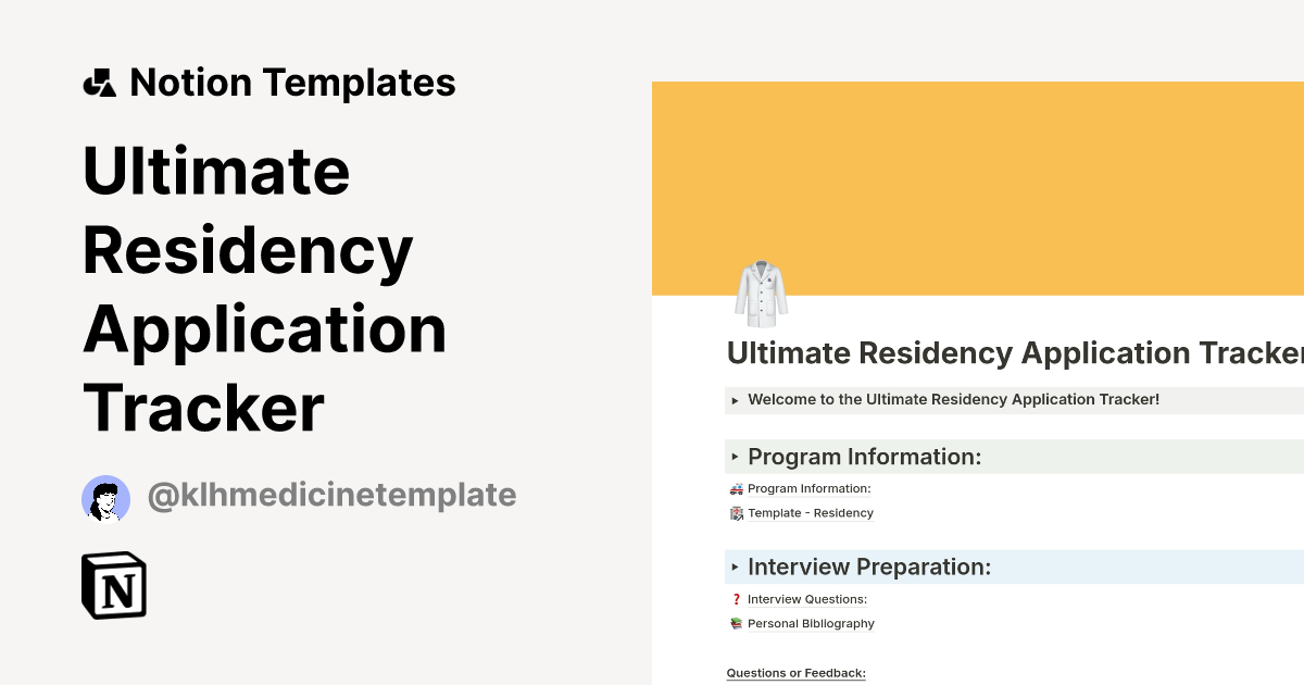 Ultimate Residency Application Tracker Template by Kam H. | Notion ...