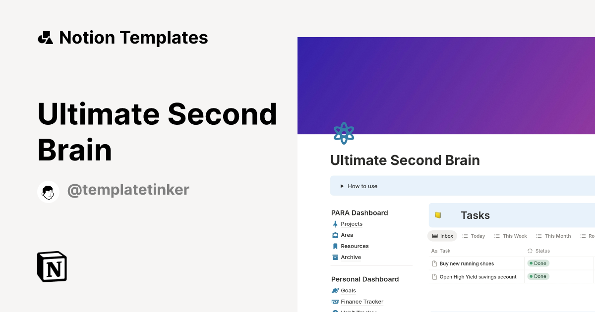 Ultimate Second Brain Template by TemplateTinker | Notion Marketplace
