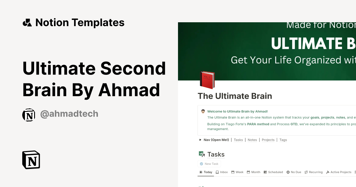 Ultimate Second Brain By Ahmad Template | Notion Marketplace