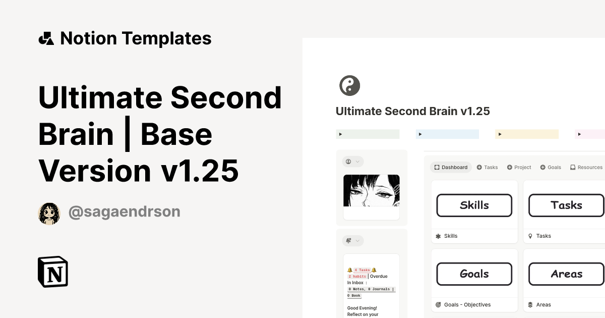 Ultimate Second Brain | Base Version v1.25 Template by Saga | Notion Marketplace