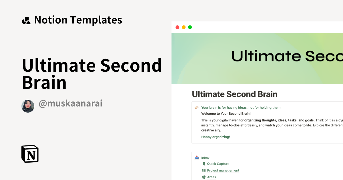 Ultimate Second Brain Template by Ultimate Second Brain Notion Template | Notion Marketplace