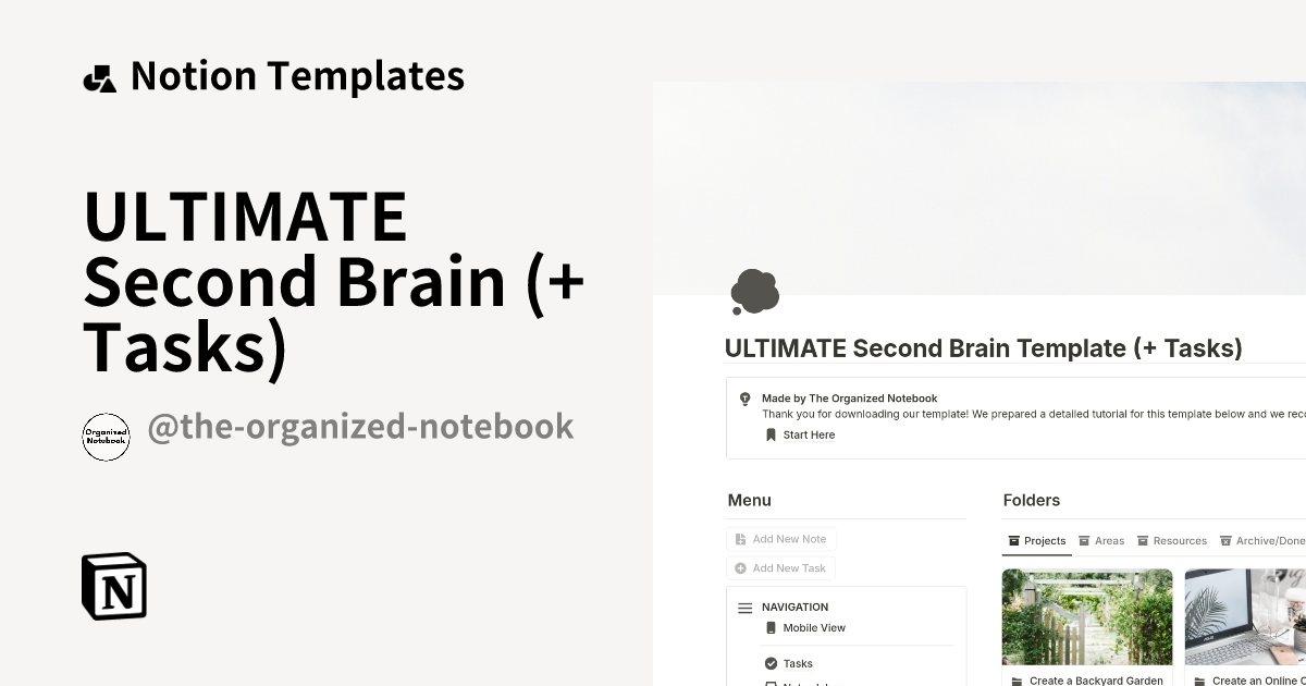 ULTIMATE Second Brain (+ Tasks) Template | Notion Marketplace