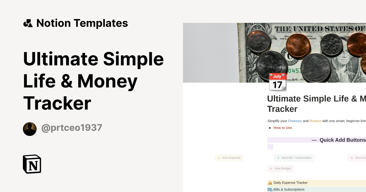 Ultimate Simple Life & Money Tracker Template | Notion Marketplace
