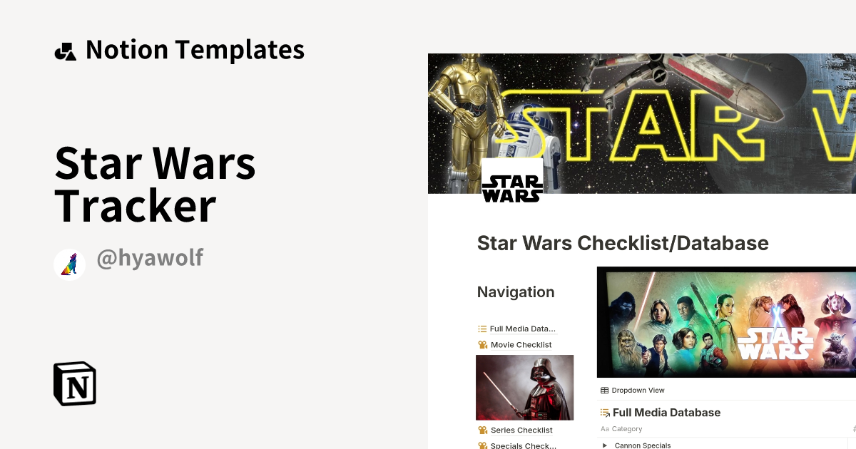Star Wars Tracker Template by Hyawolf | Notion Marketplace
