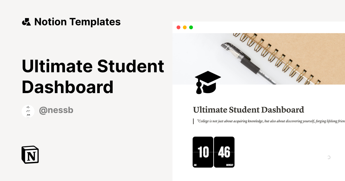 Ultimate Student Dashboard Template by Nesscreates | Notion Marketplace