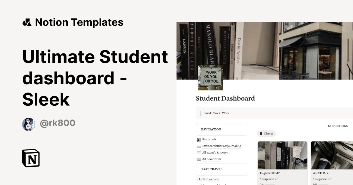Ultimate Student dashboard - Sleek Template | Notion Marketplace