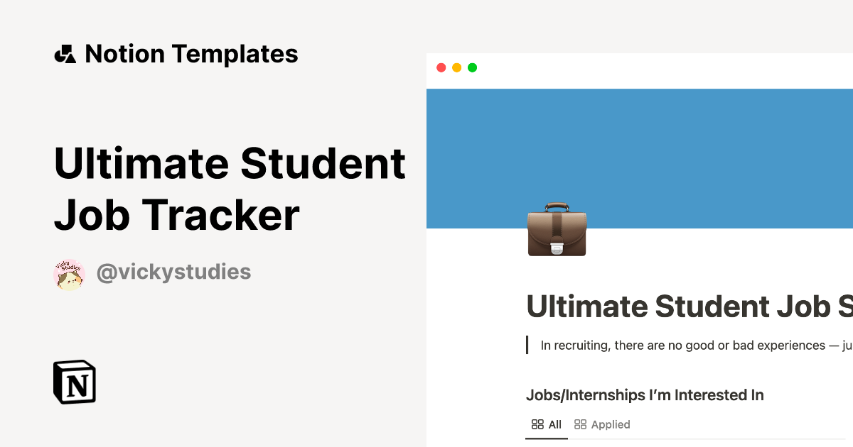 Ultimate Student Job Tracker Template by VickyStudies | Notion Marketplace