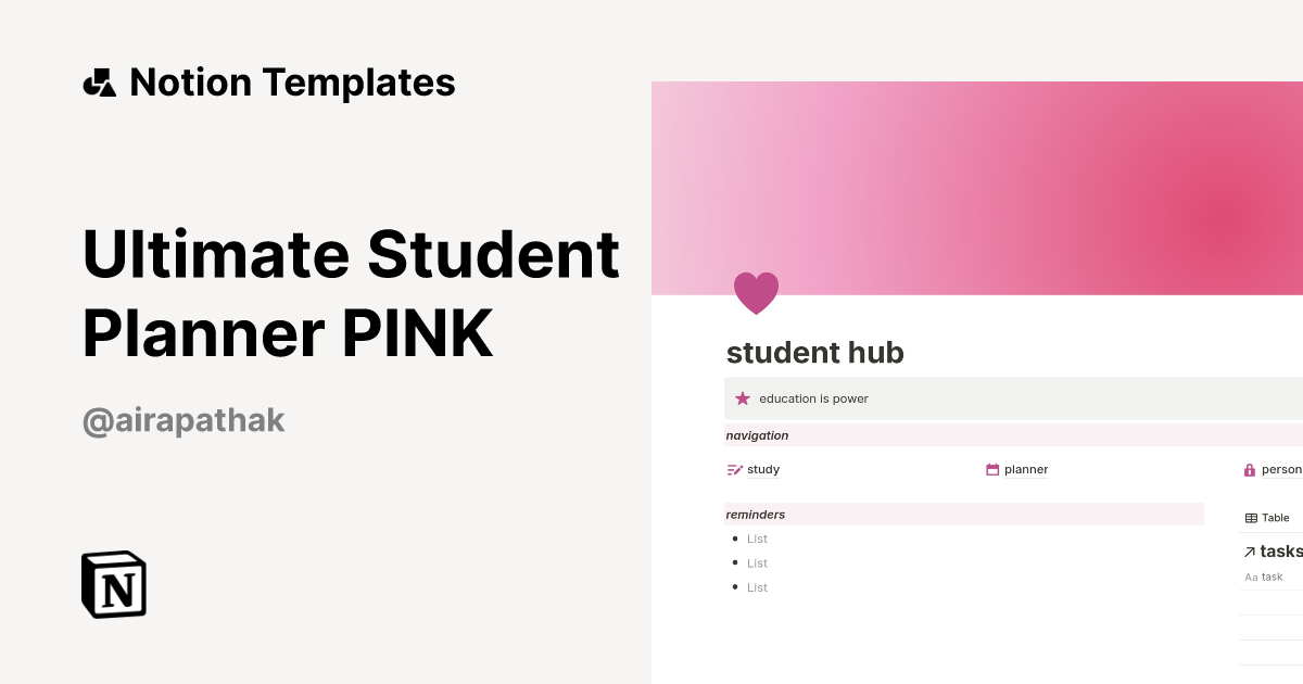 Ultimate Student Planner PINK Template | Notion Marketplace