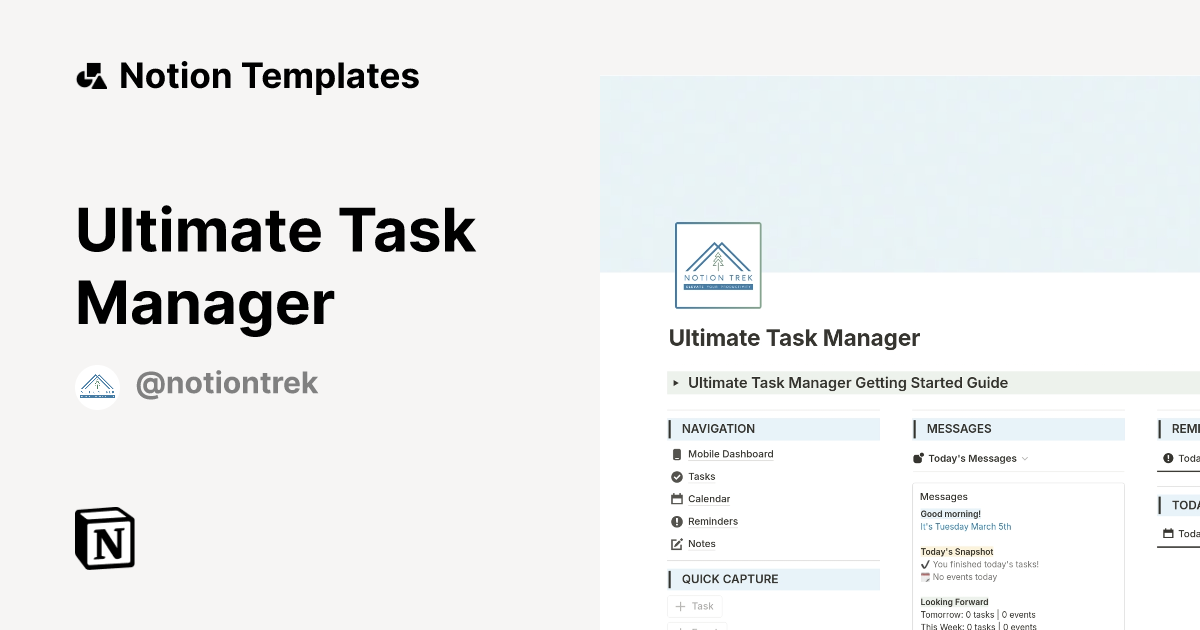 Ultimate Task Manager Template by Notion Trek | Notion Marketplace