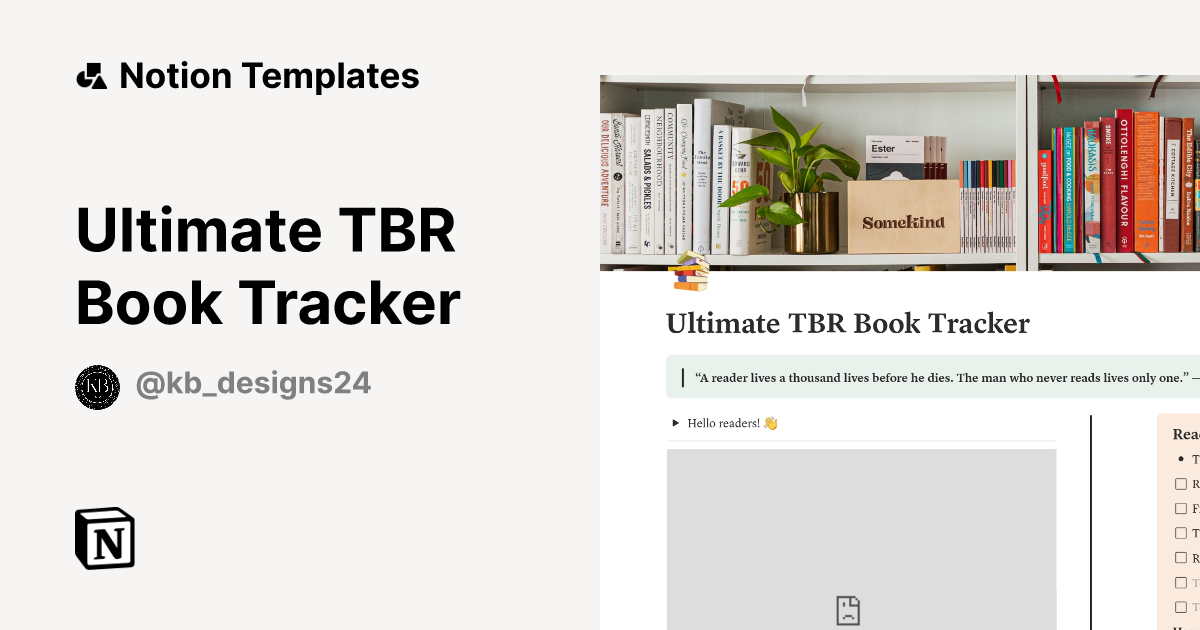 Ultimate TBR Book Tracker Template by KB Custom Designs | Notion ...
