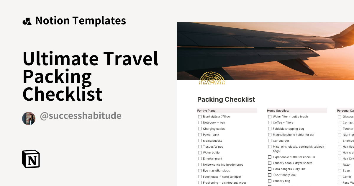 Ultimate Travel Packing Checklist Template | Notion Marketplace