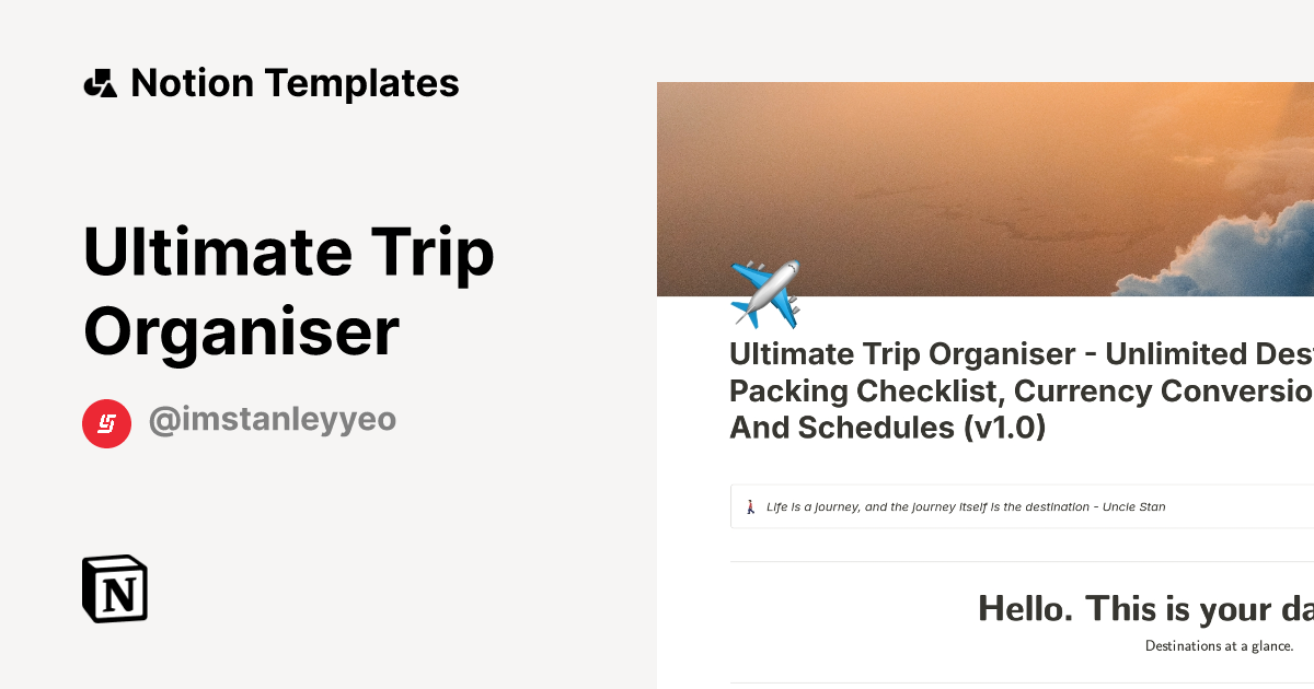 Ultimate Trip Organiser Template by Stanley Yeo | Notion Marketplace