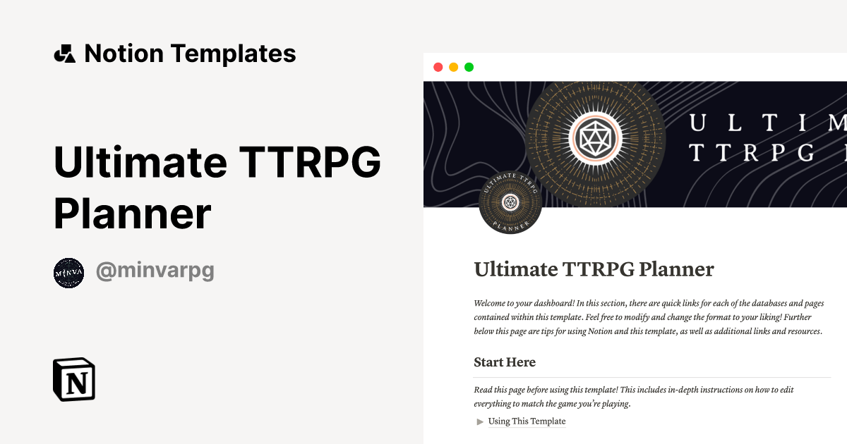 Ultimate TTRPG Planner Template by Minva Tabletop Design Co | Notion Marketplace