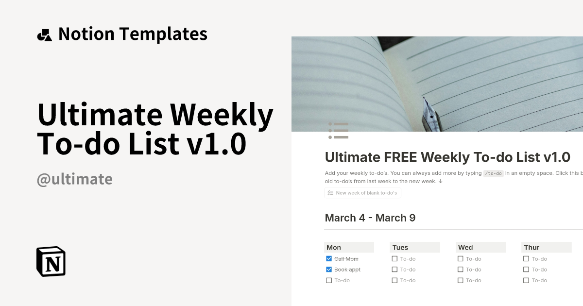 Ultimate Weekly To-do List v1.0 Template | Notion Marketplace