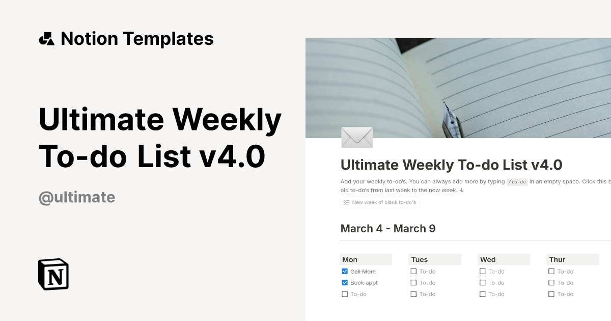 Ultimate Weekly To-do List v4.0 Template | Notion Marketplace
