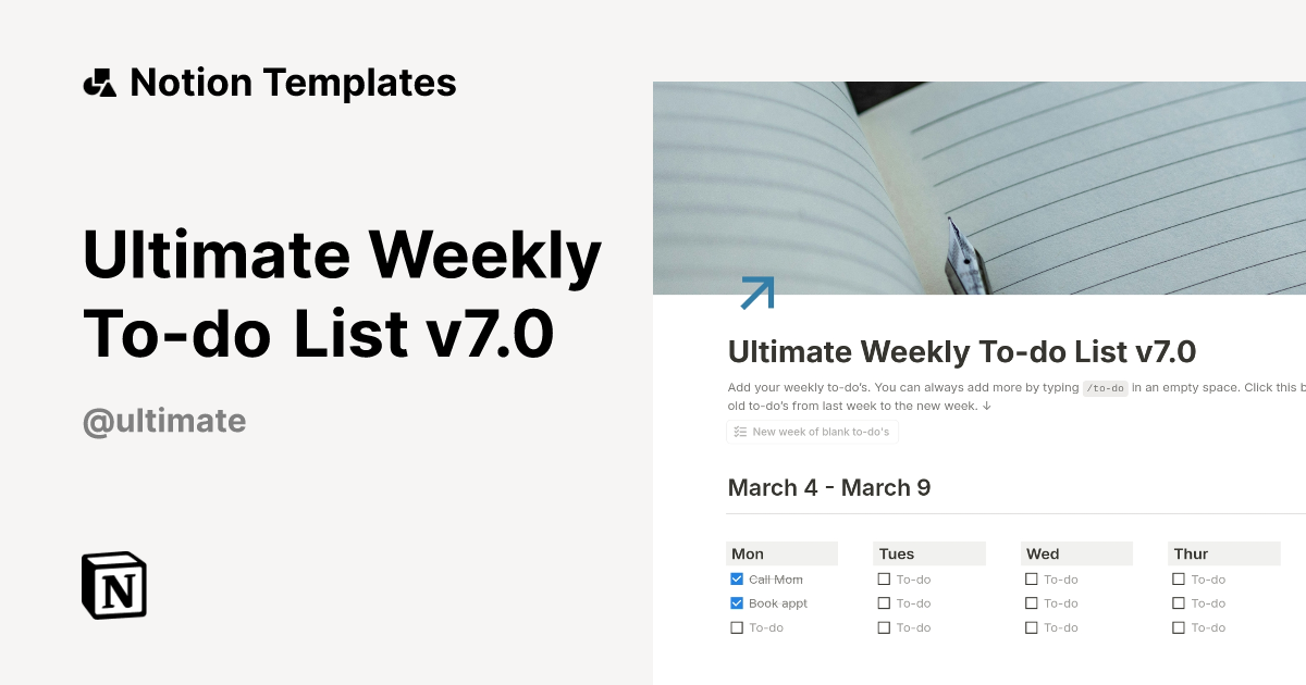 Ultimate Weekly To-do List v7.0 Template by Ultimate Templates | Notion ...