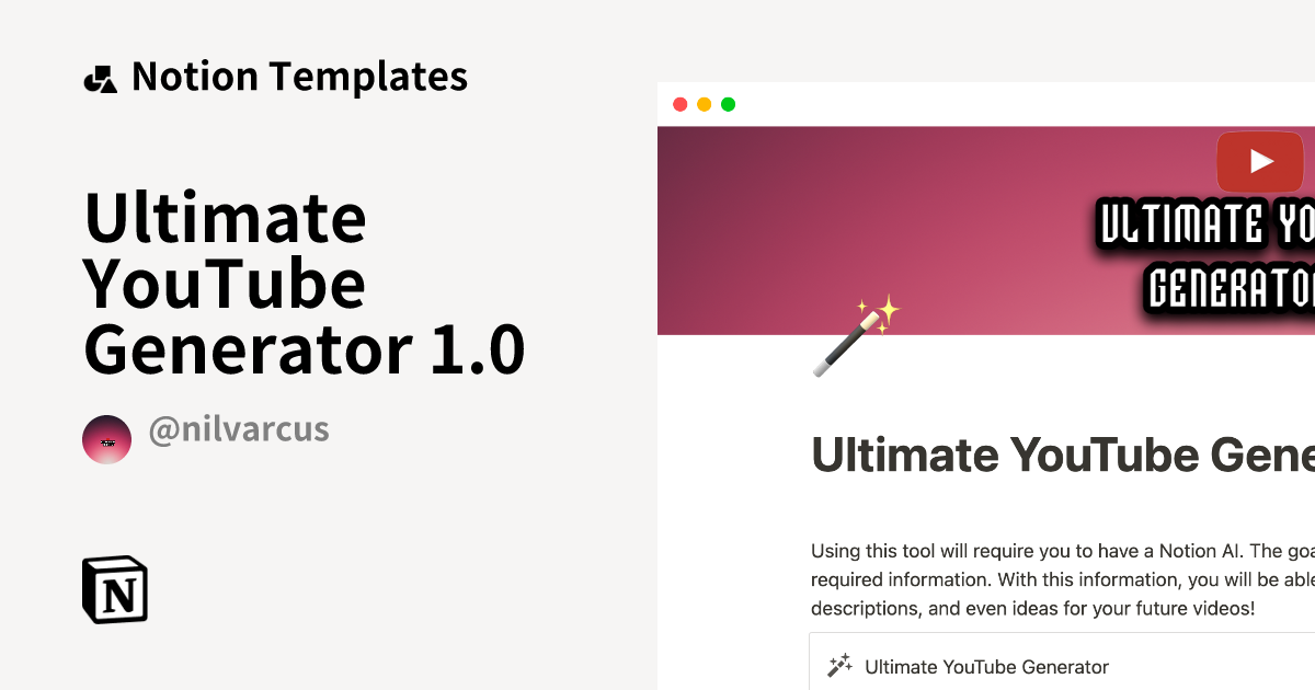 Ultimate YouTube Generator 1.0 Template | Notion Marketplace
