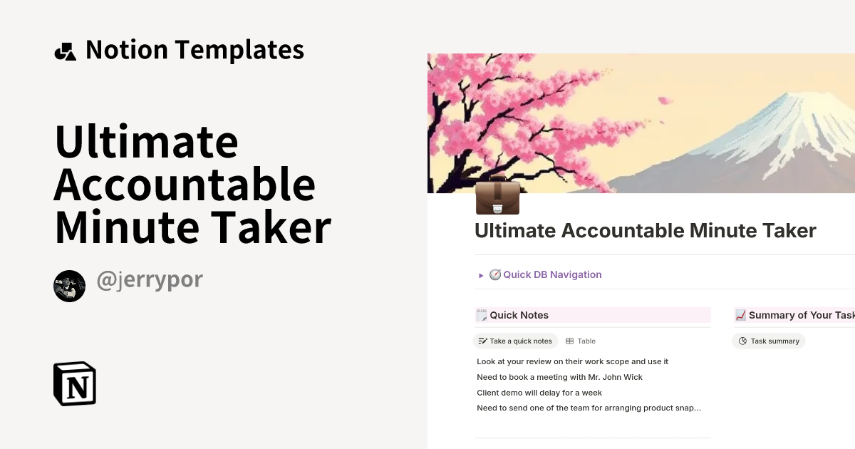 Ultimate Accountable Minute Taker Template by Jerry POR | Notion ...